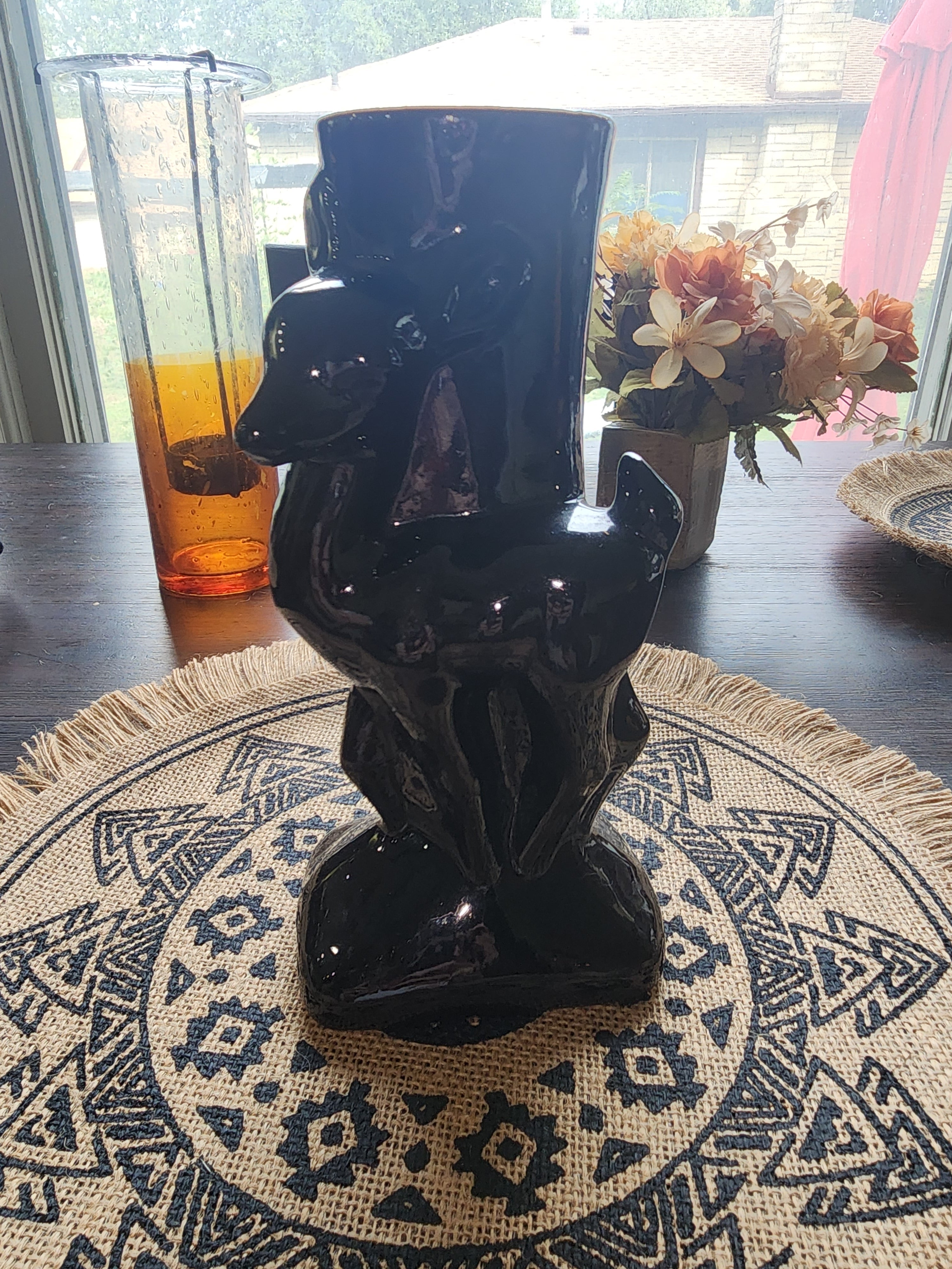 Glossy Black Deer Vase Signed by Dryden Art Pottery, Ceramic & Glazed ...